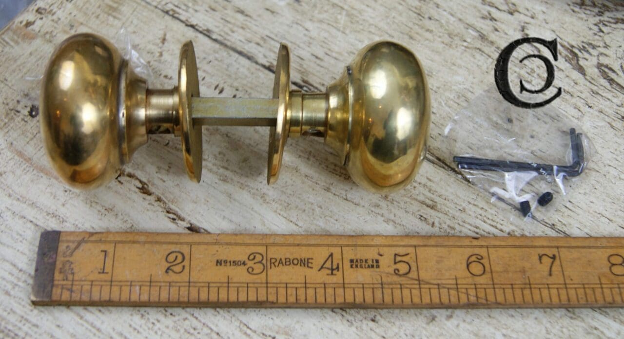Cottage Door Knob Hollow Natural Brass 55mm Diameter - Adfix Trade
