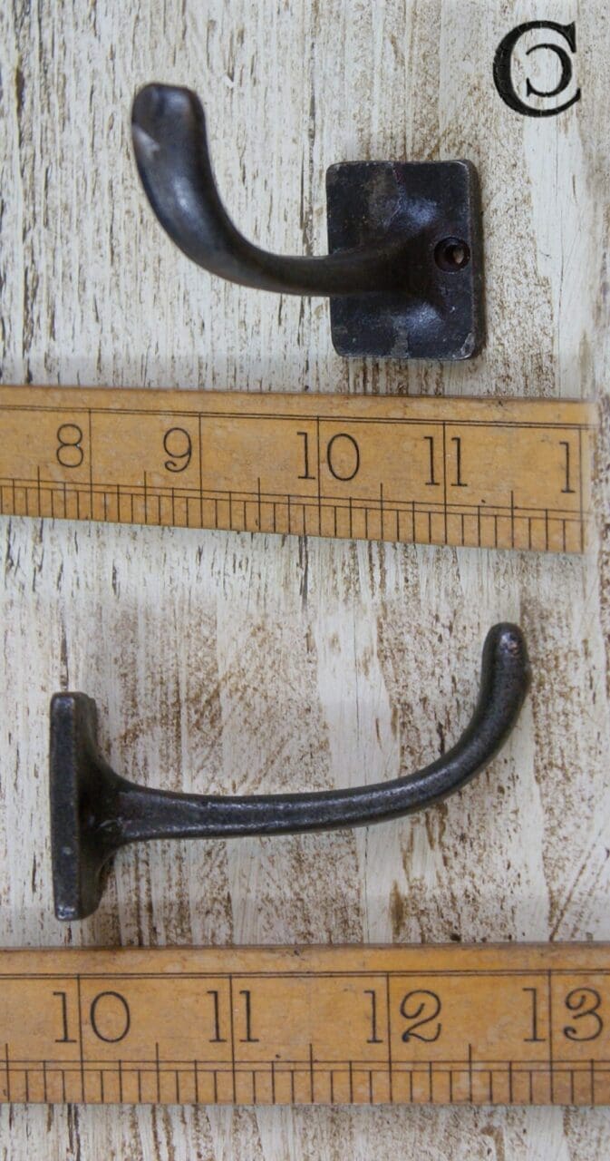 Hook Single UTILITY Cast Antique Iron Square Backplate 75mm - Adfix Trade